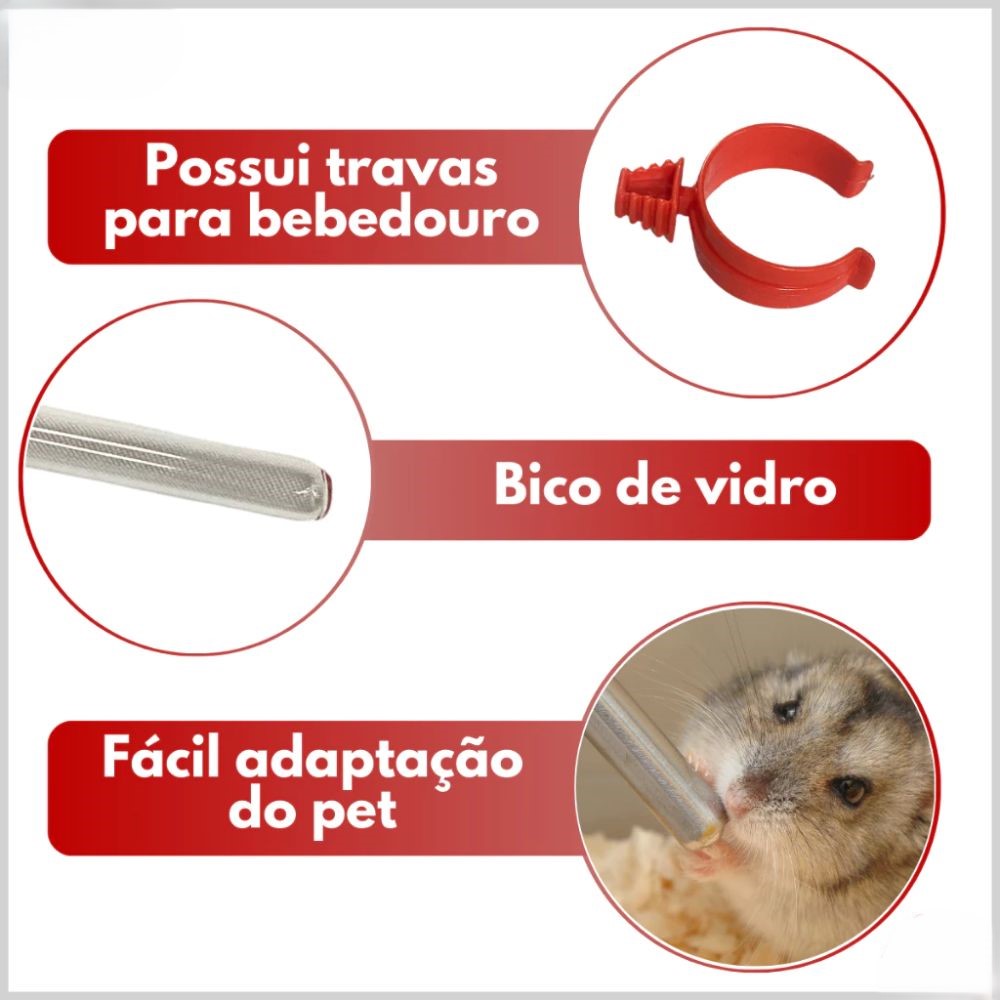 Bebedouro Hamster Pingoo Pet Bico Vidro 60ml - Praticidade - Empire Pet