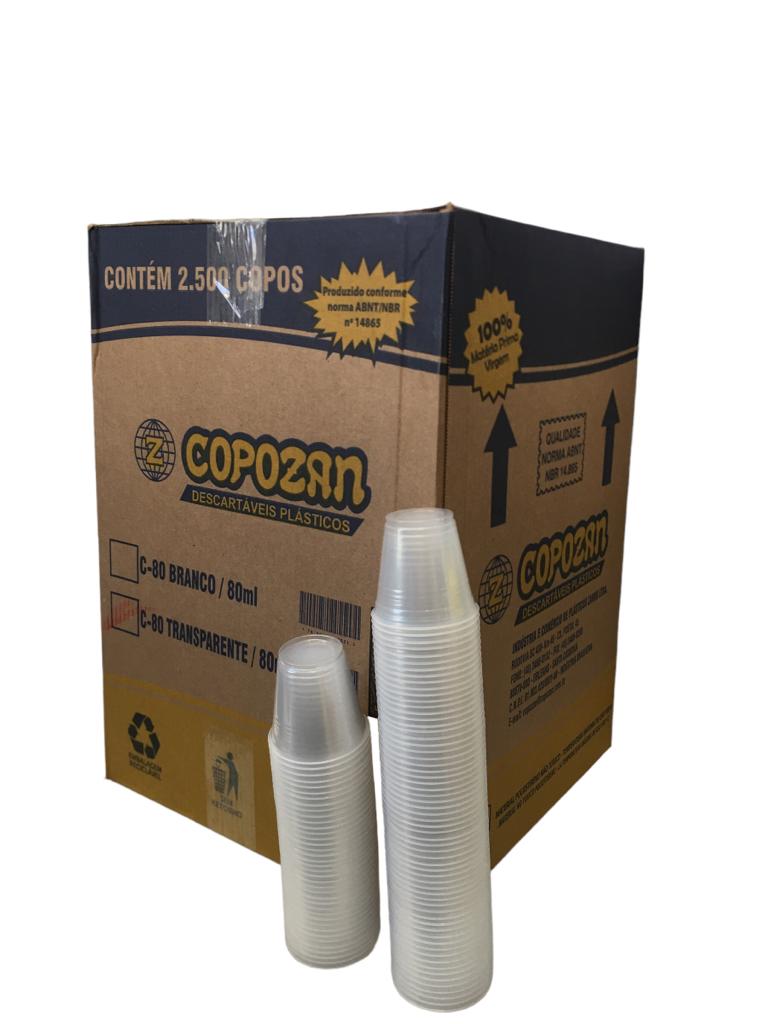 Copo Plástico Descartável PS 80ml Transparente Caixa C/2500 Copozan - Apréssia Embalagens e ...