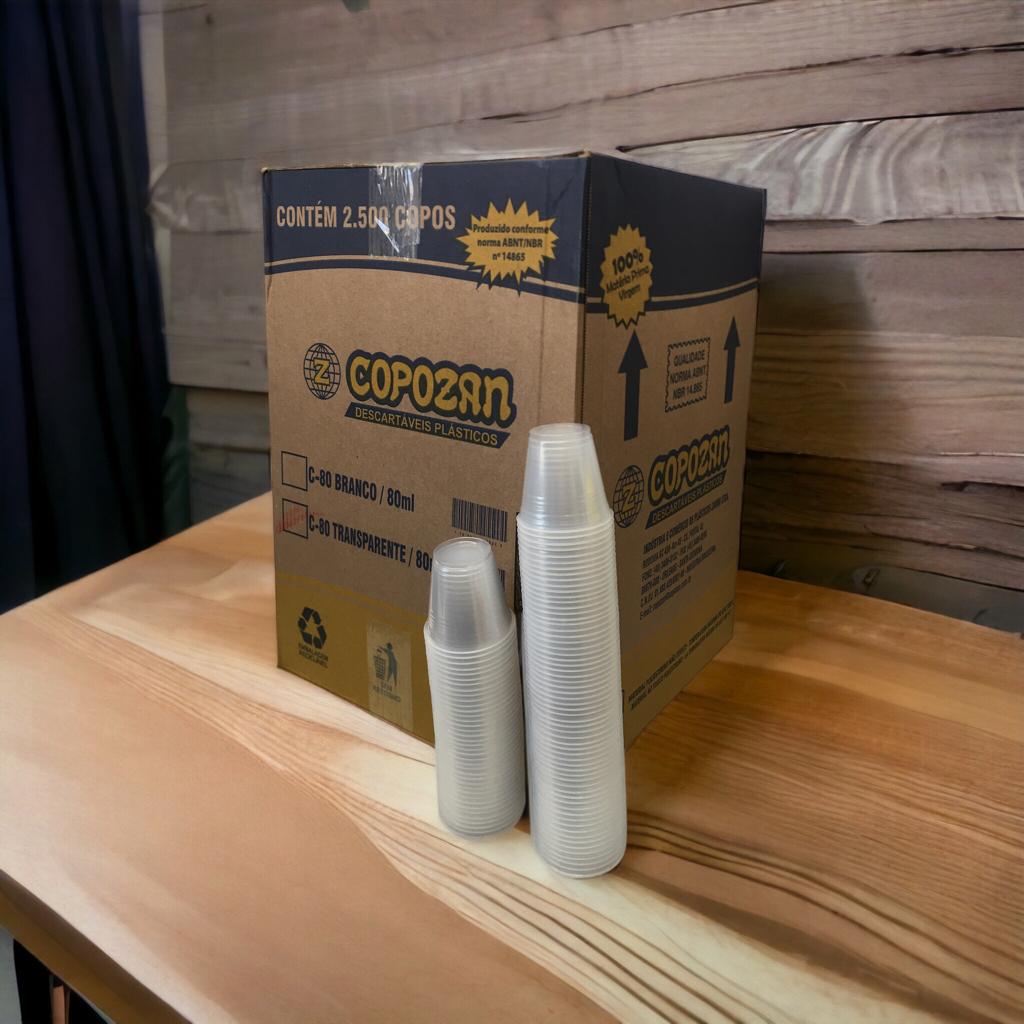 Copo Plástico Descartável PS 80ml Transparente Caixa C/2500 Copozan - Apréssia Embalagens e ...