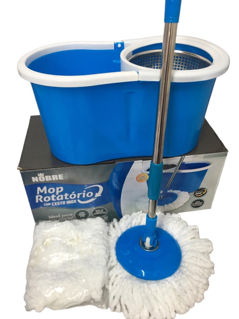 Conjunto Mop Rotatório Balde 13 Litros Com Cesto Inox E 2 Refis Nobre - Apréssia Embalagens e ...