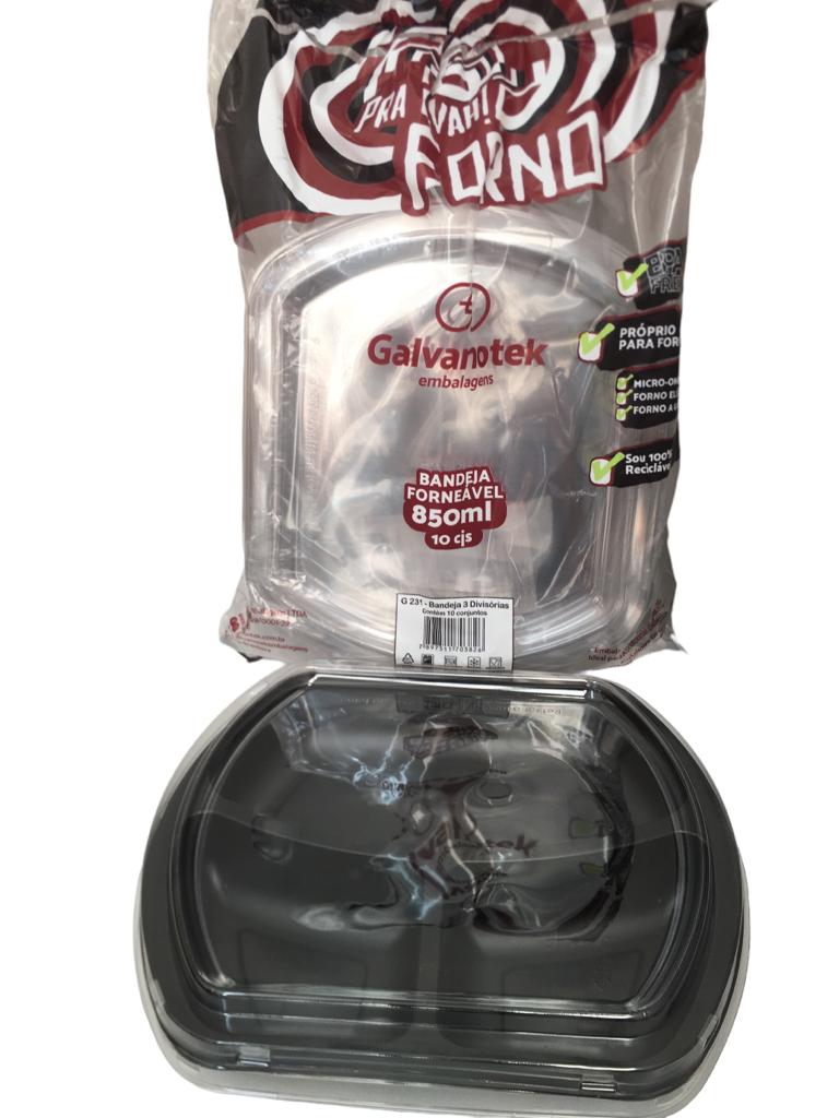 Bandeja Forma Forneável 3 Divisórias 850ml Preto Cpet Kit Com 10 Conju - Apréssia Embalagens e ...