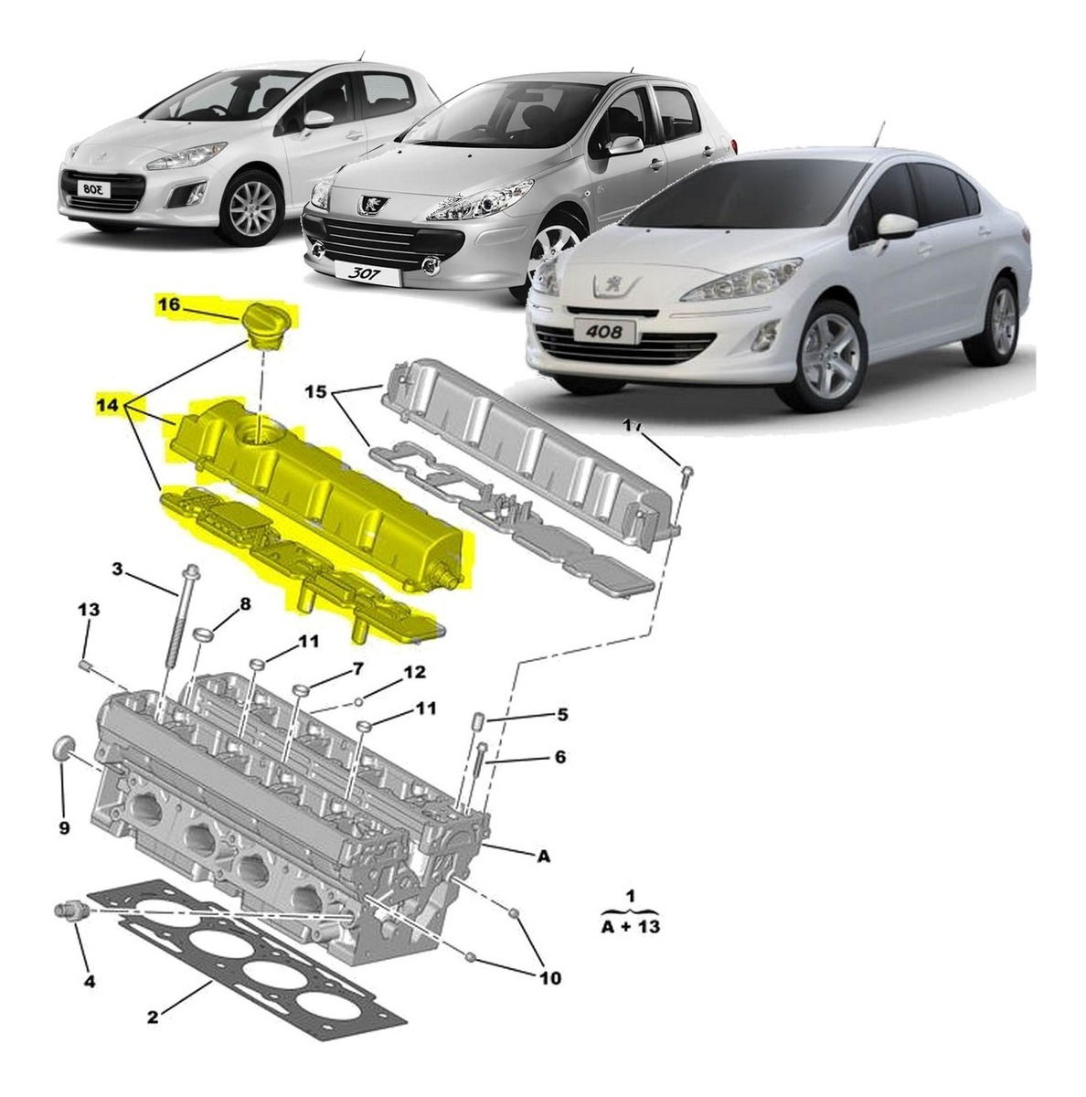 Tampa de válvulas admissão do motor Peugeot 307 308 407 408 2.0 16v ...