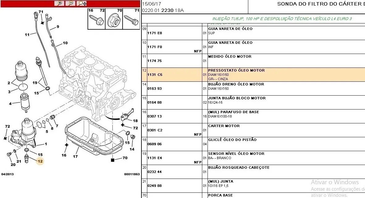 Interruptor Pressao Óleo Cebolinha 206 207 208 C3 C4 Origina 1131C5 ...