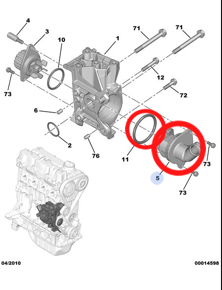 Flange com anel vedação bomba de agua original Peugeot 207 2008 1201c2 ...