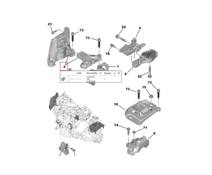 Coxim direito motor superior motor Jumpy Expert 1.6 original 9820296280 ...
