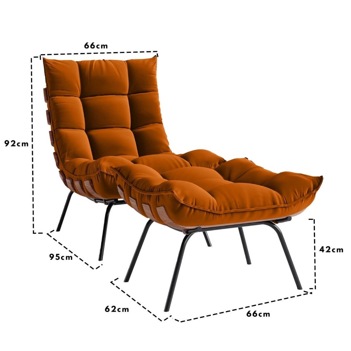 Poltrona Costela Com Puff Em Veludo Terracota - Home Mobily Móveis