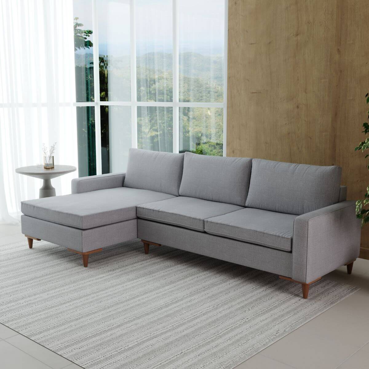 Sofá Living Fixo Chaise Viena em Linho Cinza Médio 2,40m - Home Mobily Móveis