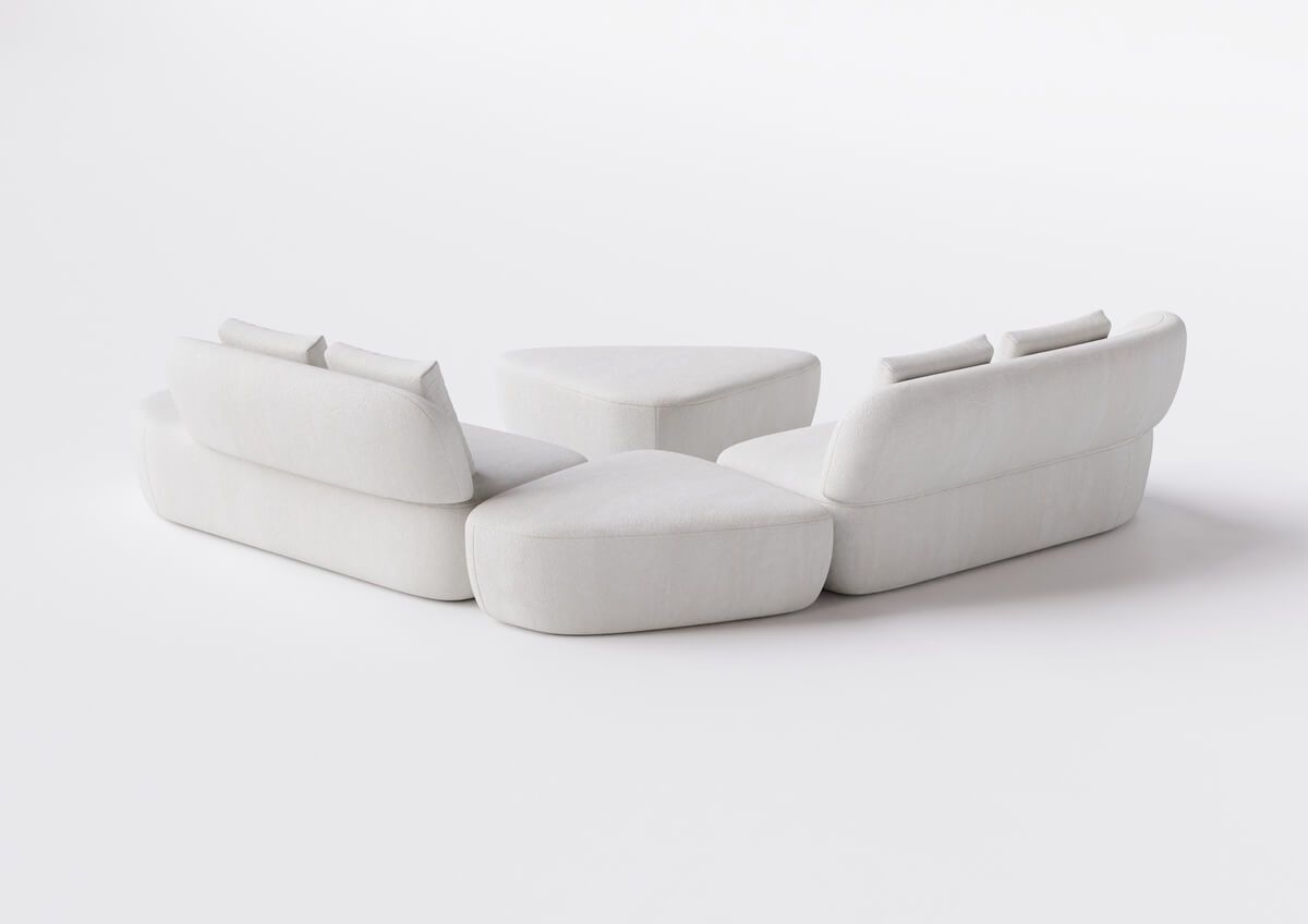 Sofá Living Modulado Canto com Puff 2,60m x 2,90m em Boucle Off White ...