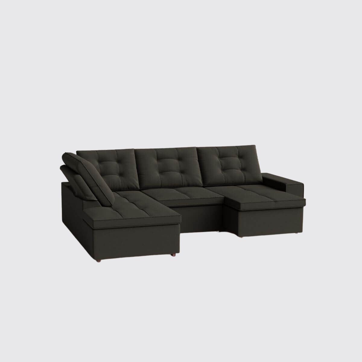Sofá Retrátil e Reclinável com Chaise 2,90m Suede Veludo Ônix Detroit - Home Mobily Móveis
