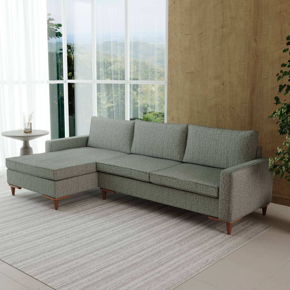 Sofá Viena com Chaise 2,70m em Bouclé Mescla Cinza - Home Mobily - Home Mobily Móveis