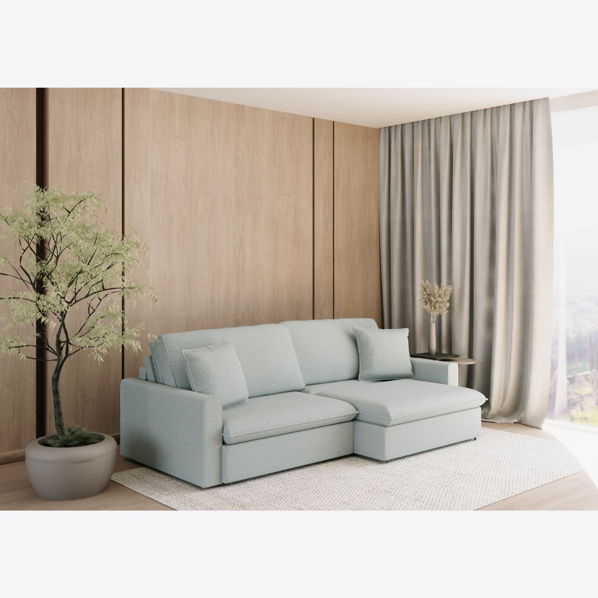 Sofá Cama Bélgica Sem Caixa 2,10m e Bouclé Cinza Claro - Home Mobily Móveis