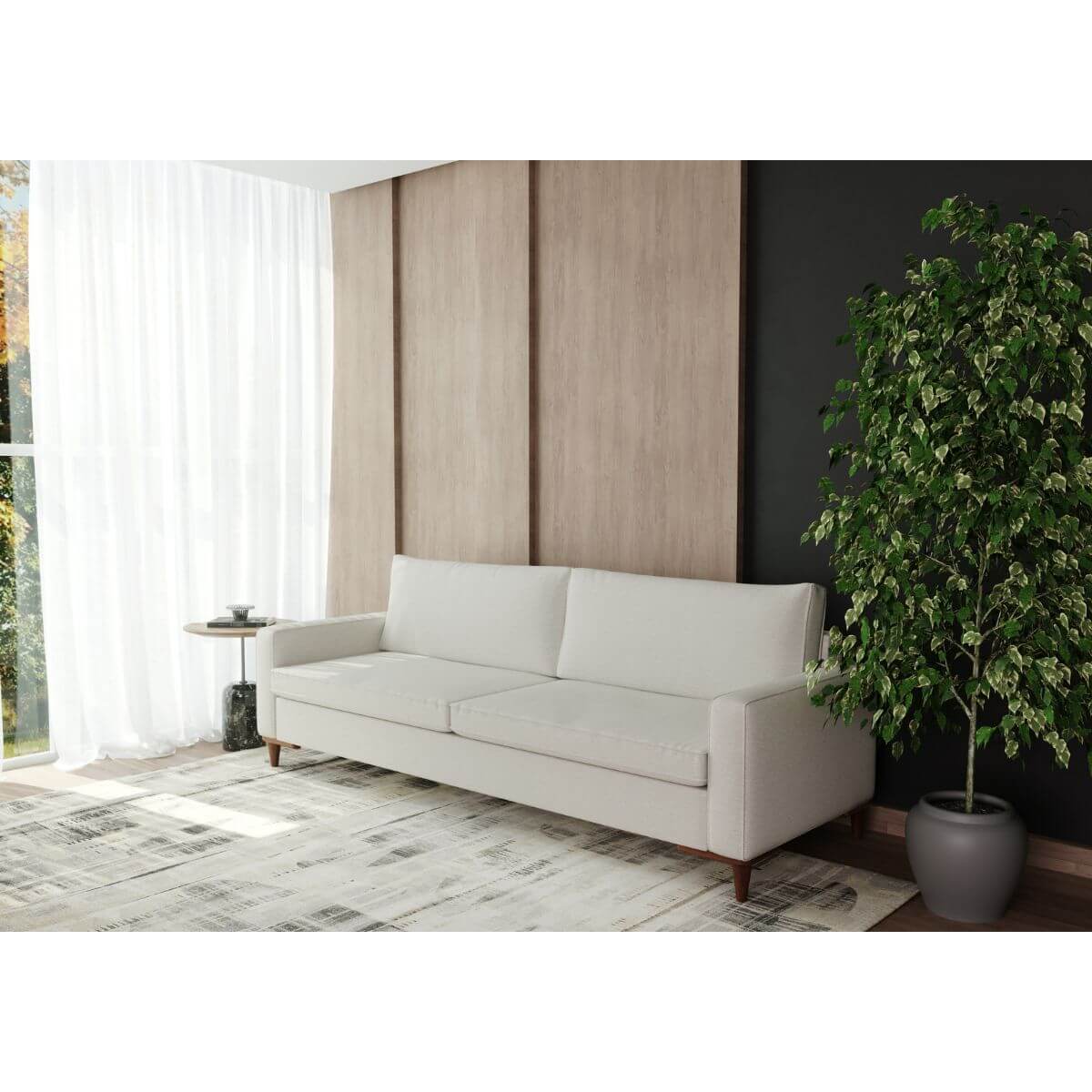 Sofá Living Fixo Viena 2,20m em Linho Bege Mesclado - Home Mobily Móveis