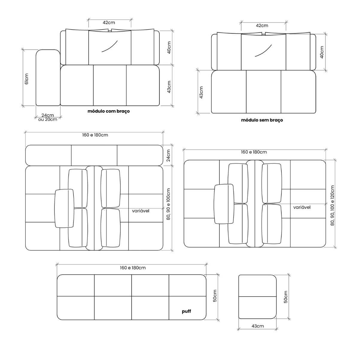 Sofá Modulado Ilha Santorini 2,30m x 1,60m em Bouclé Bege -Home Mobily - Home Mobily Móveis