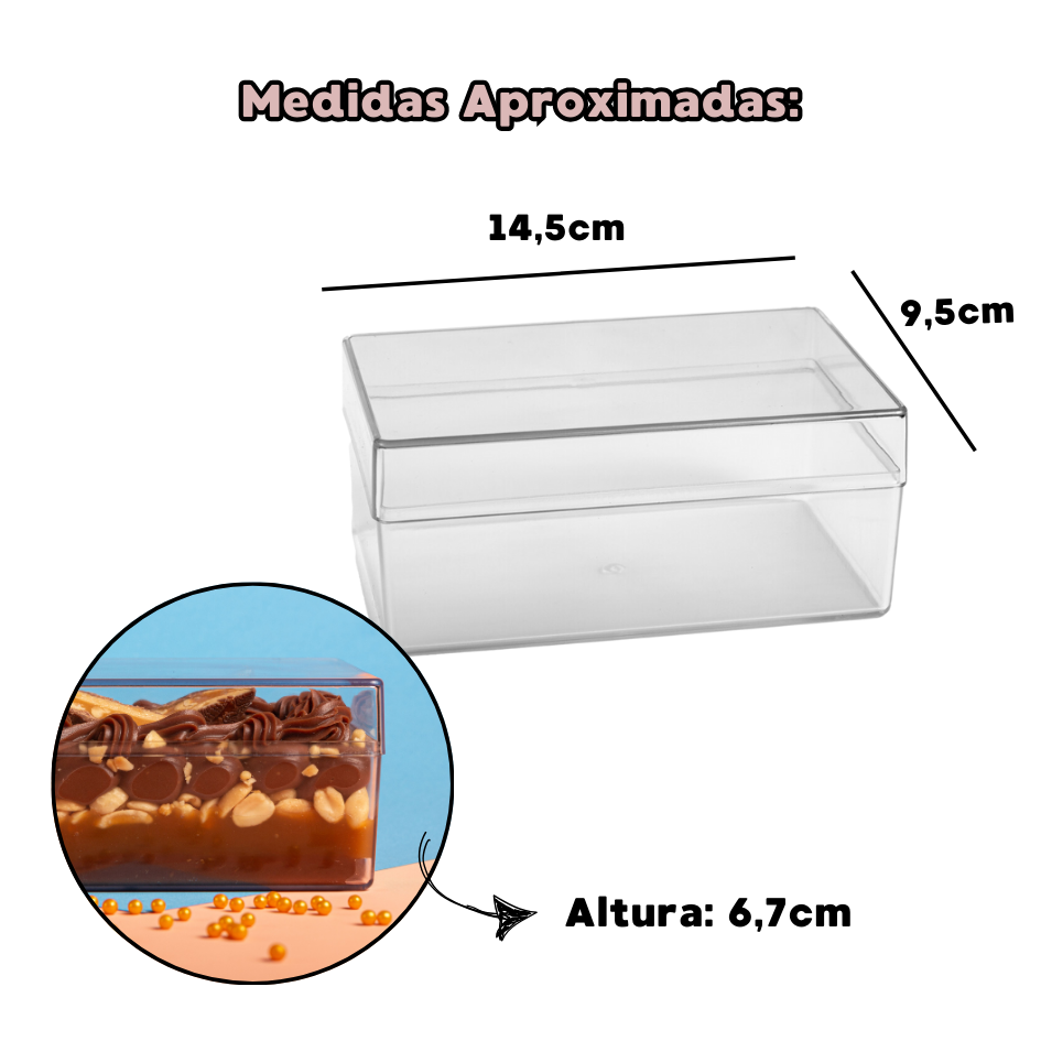 CAKE BOX CRISTAL RETANGULAR C/ TAMPA 500ML BLUE STAR - A Loja da Confeitaria