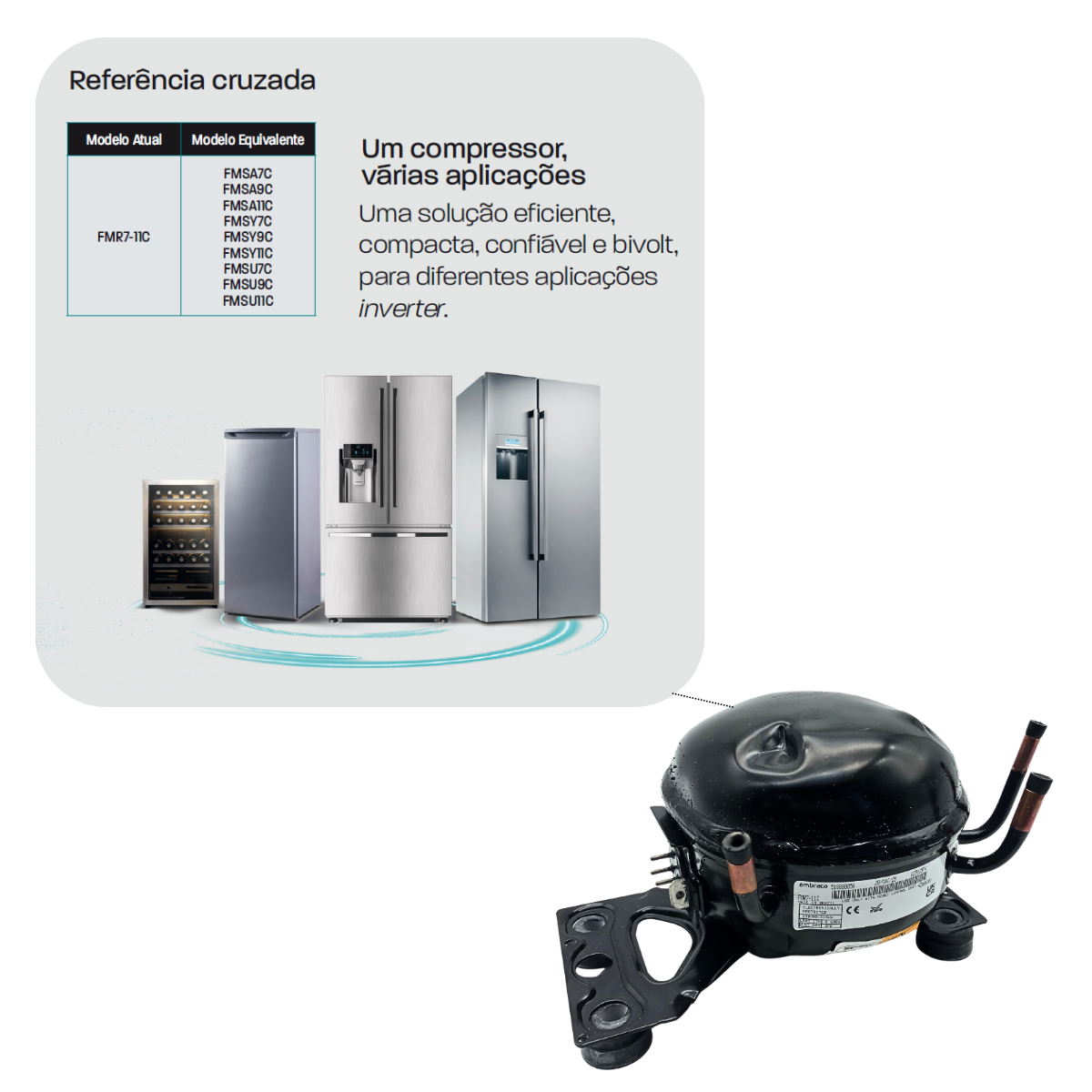 Motor Compressor Inverter Embraco FMR7-11C 1/4 até 1/9 HP - Karisfrio