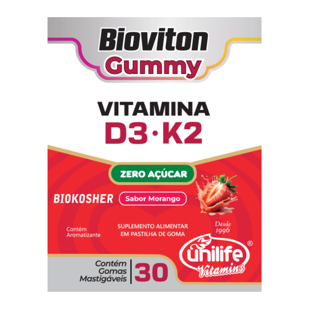 Gummy Vitamina D3 + K2 Biovitan 30 Gomas Sbr Morango Unilife - Saúde In Natura