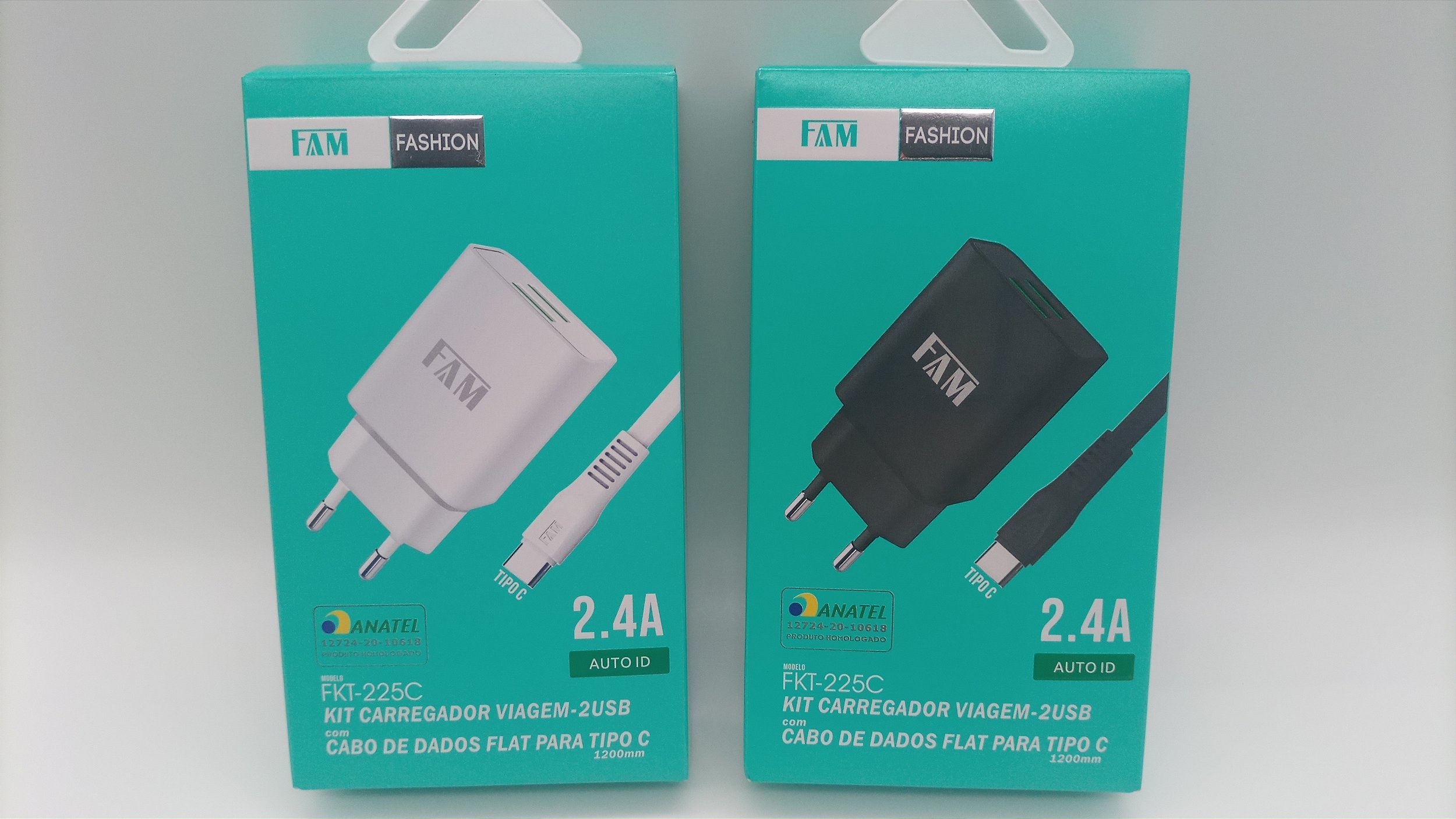 Carregador de Celular 5v/2.4A, com Cabo USB/Tipo C, marca FAM, modelo FKT-225C - M2P TECH