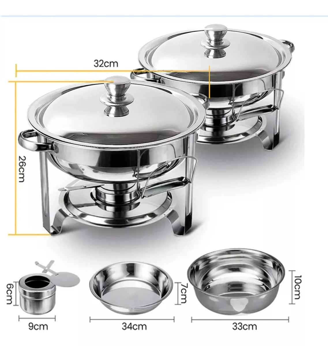 Rechaud Inox Redondo 4 Litros Banho Maria Aquecedor Em Gel - Revomax ...