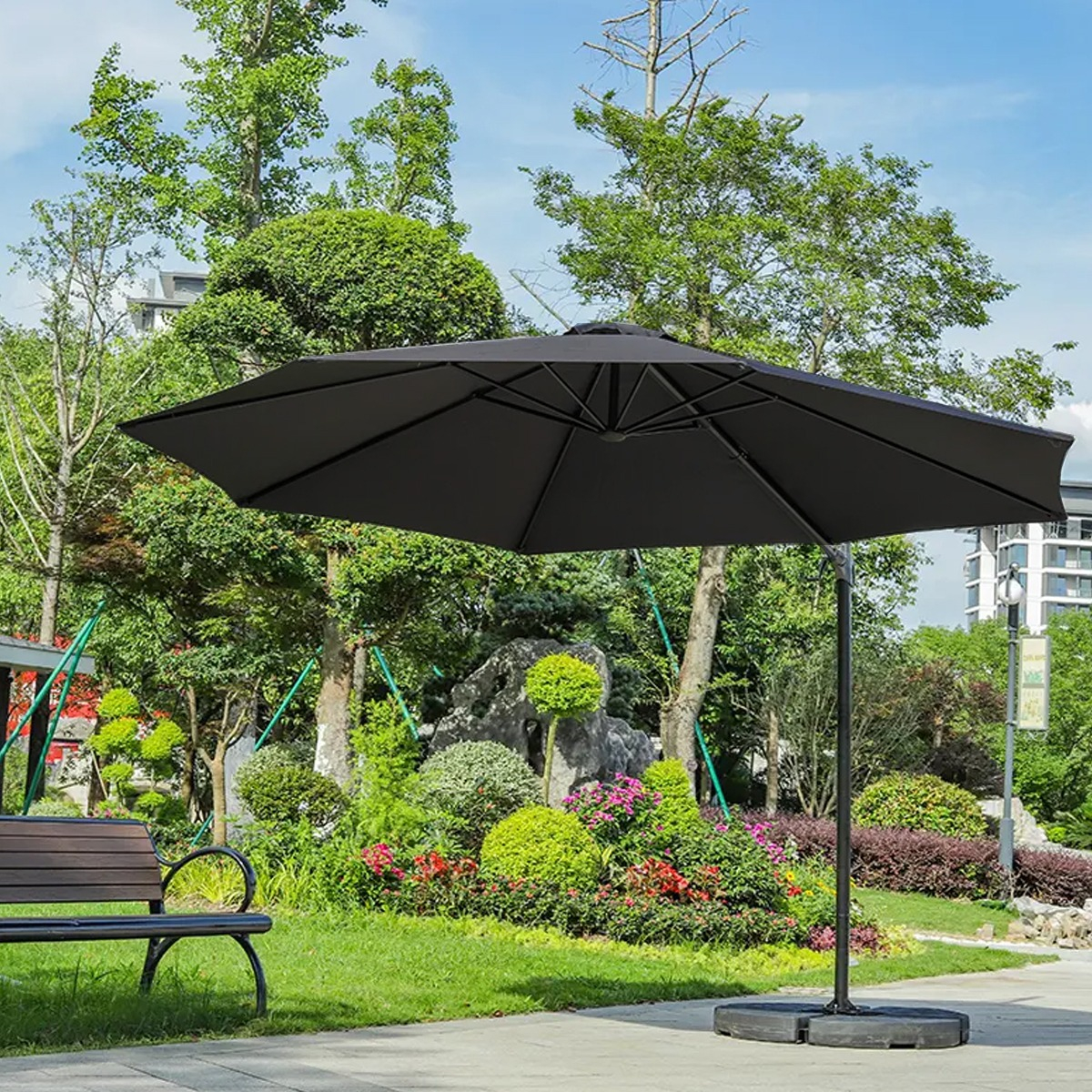 Ombrelone Guarda Sol Praia Jardim Lateral 3 Metros Preto Com Base ...