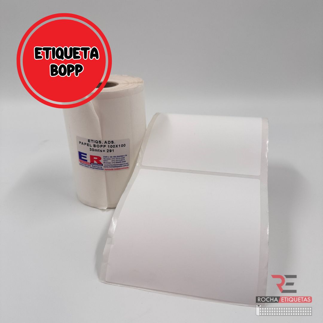 Etiqueta adesiva Bopp 100x100 - Rocha Etiquetas