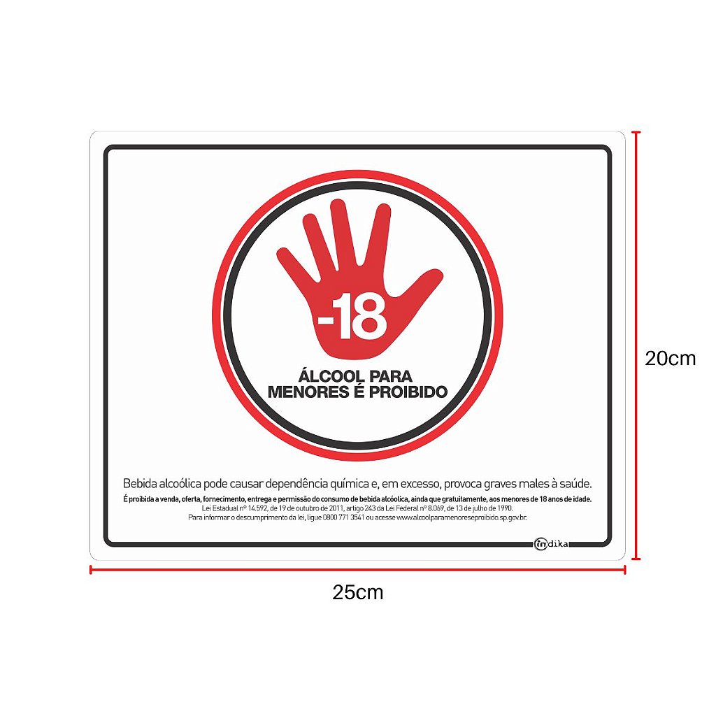 Placa Informativa 20x25cm - Proibido Álcool para Menores 18 Anos ...