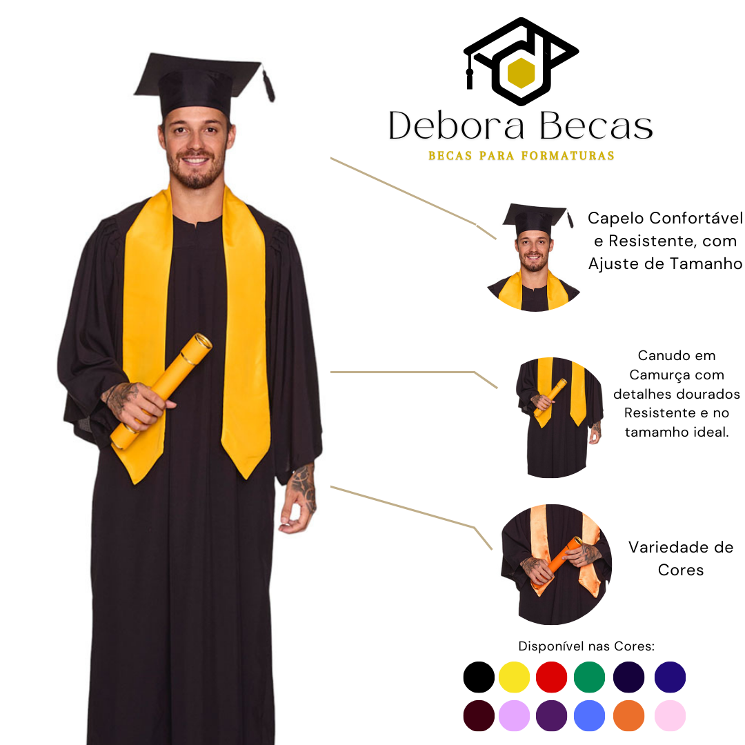 Capelo + Canudo de Formatura Azul Marinho - Kit - Debora Becas