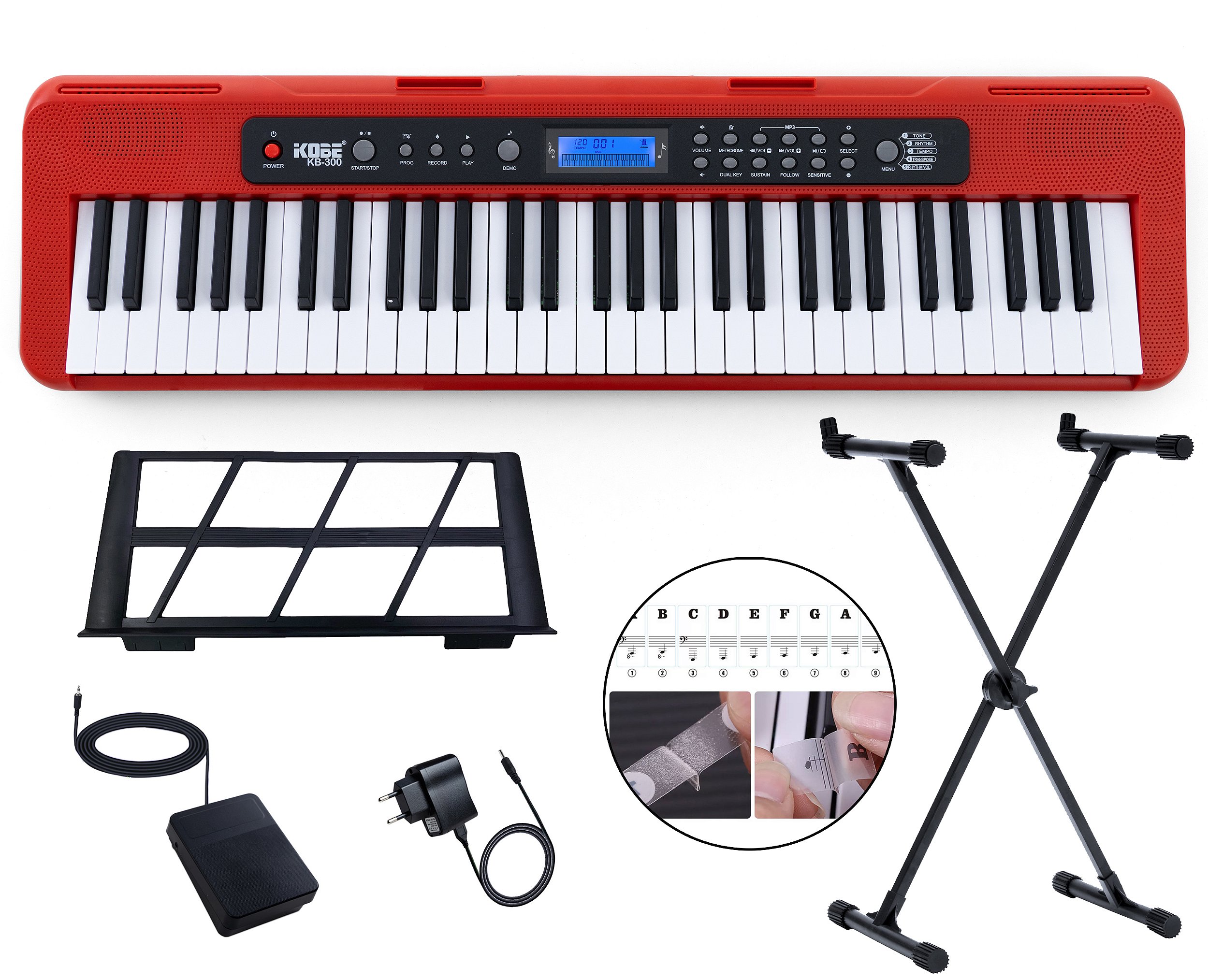 Kit Teclado Musical Estudante Kobe KB-300 5/8 61 Teclas Sensitivas ao ...