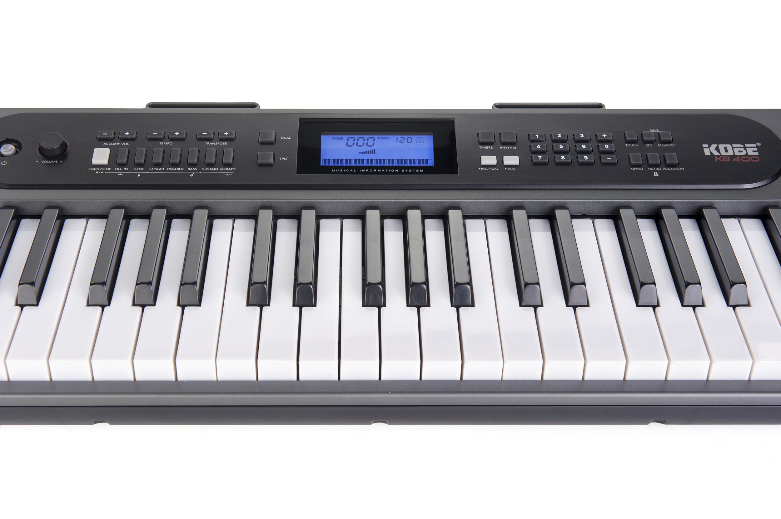 Kit Teclado Musical Kobe KB-400 5/8 61 Teclas com Sensibilidade Conexão MDI - Completo - Kobe Music