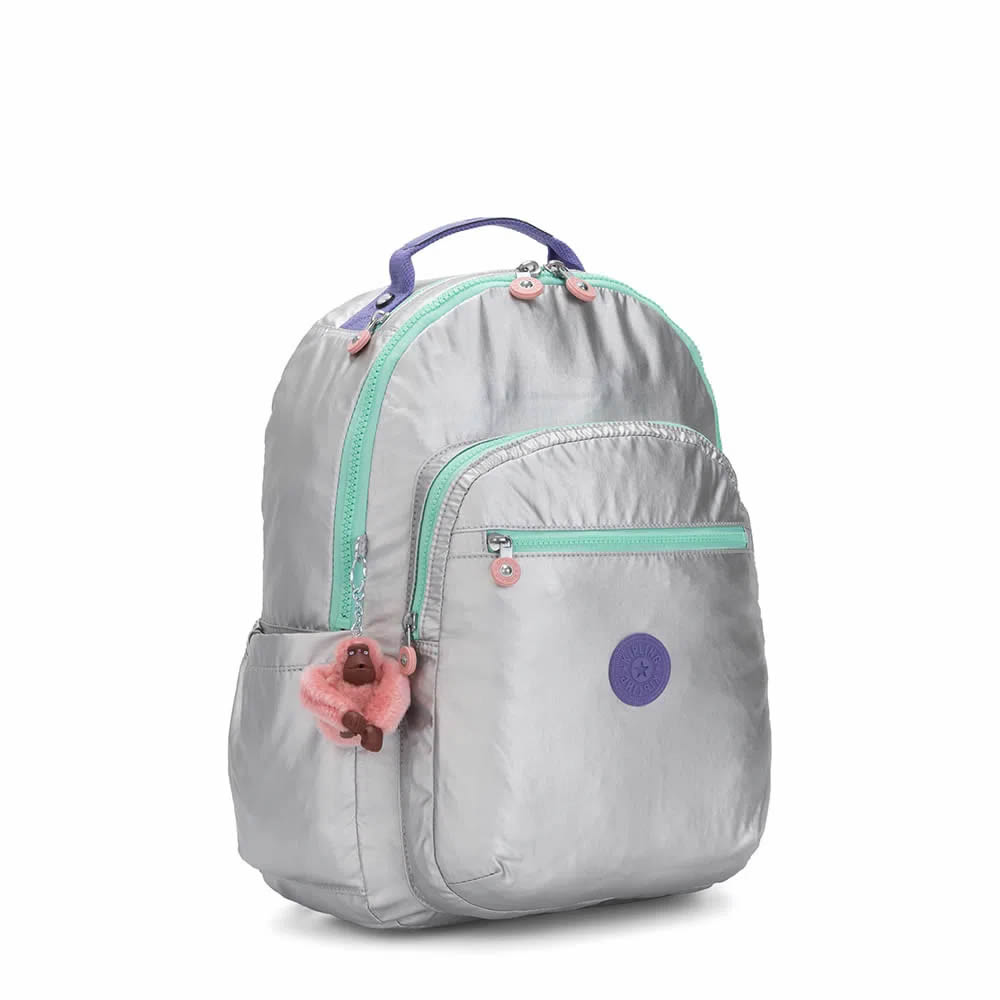 Mochila Kipling Seoul 27L Prata Polished - Viajante Moderno