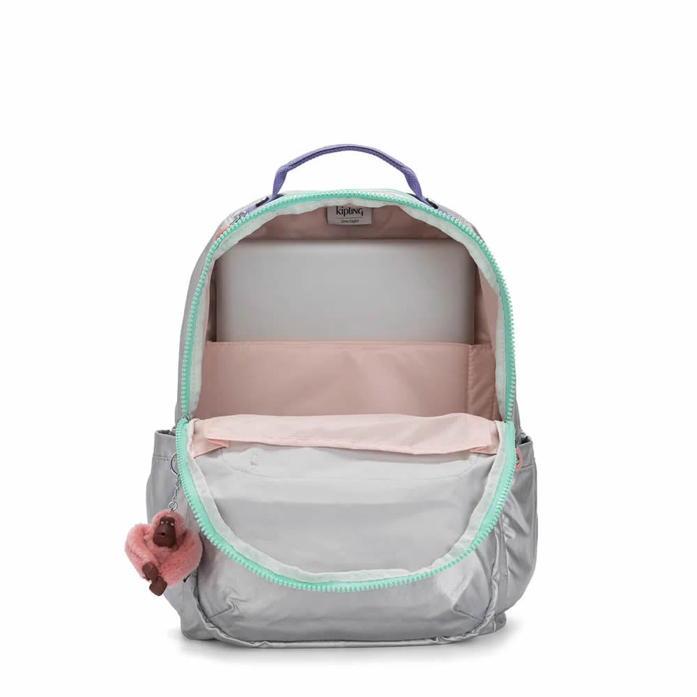 Mochila Kipling Seoul 27L Prata Polished - Viajante Moderno