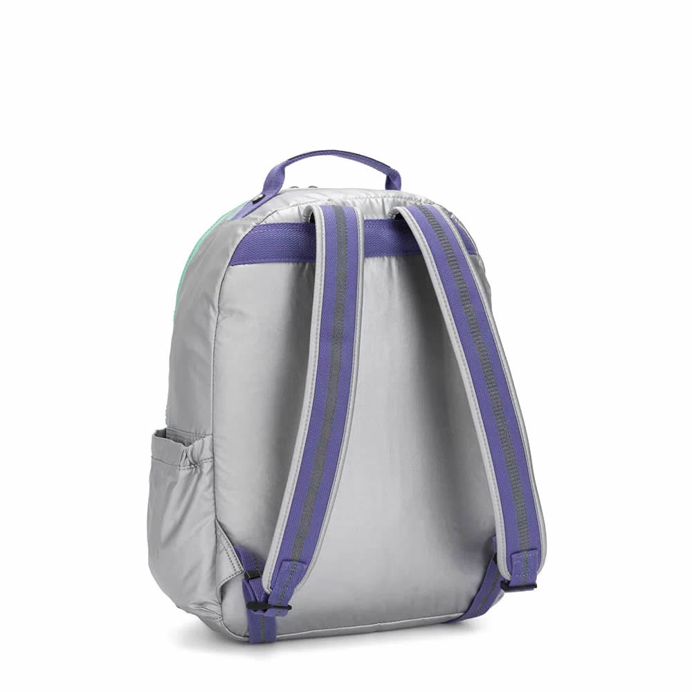 Mochila Kipling Seoul 27L Prata Polished - Viajante Moderno