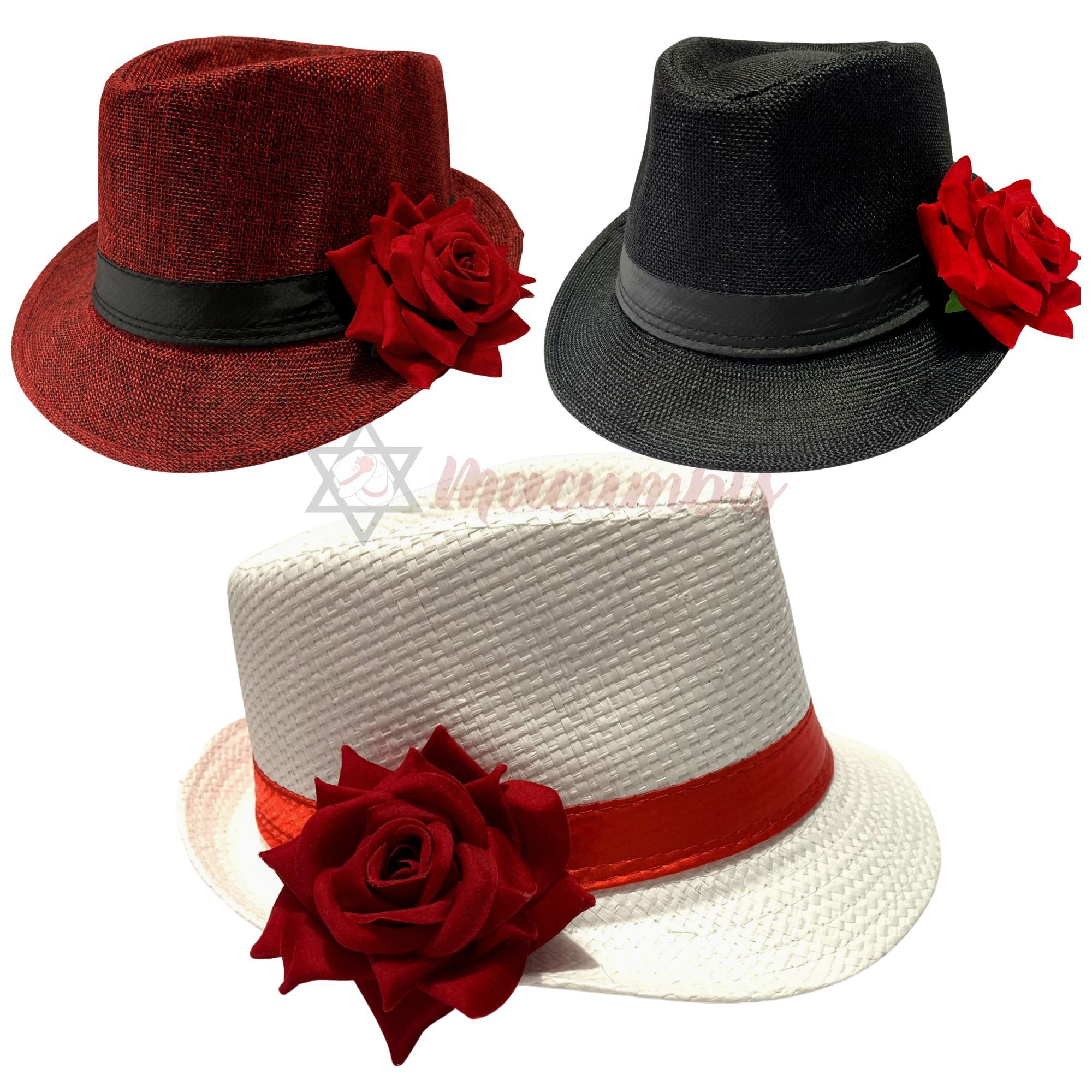 Chapeu Maria Navalha Malandra Preto com Rosa Umbanda - Macumbis