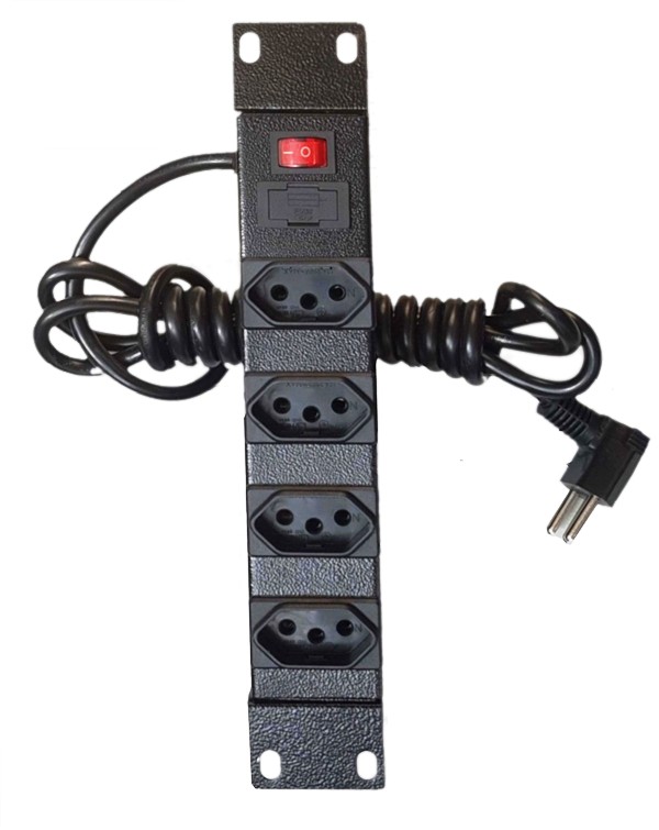 Filtro de Linha Metal Régua Calha PDU 4 Tomadas Mini NBR 14136 de 10A Fusível e Liga Desliga ...