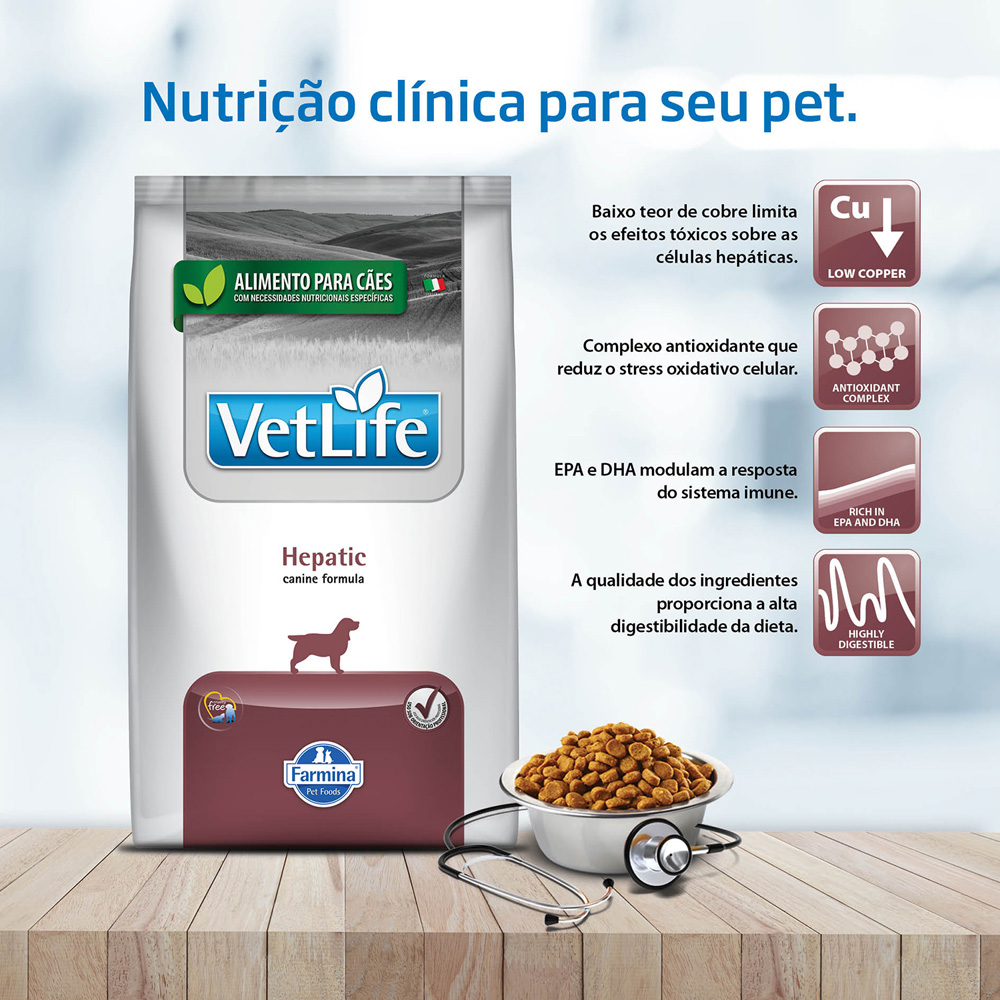 Ração Seca Farmina Vet Life Natural Canine Hepatic para Cães Adultos ...