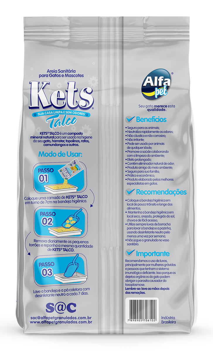 Alfa Pet Areia Sanitária Kets para Gatos Talco - 4kg - PET FORT ONLINE SHOP