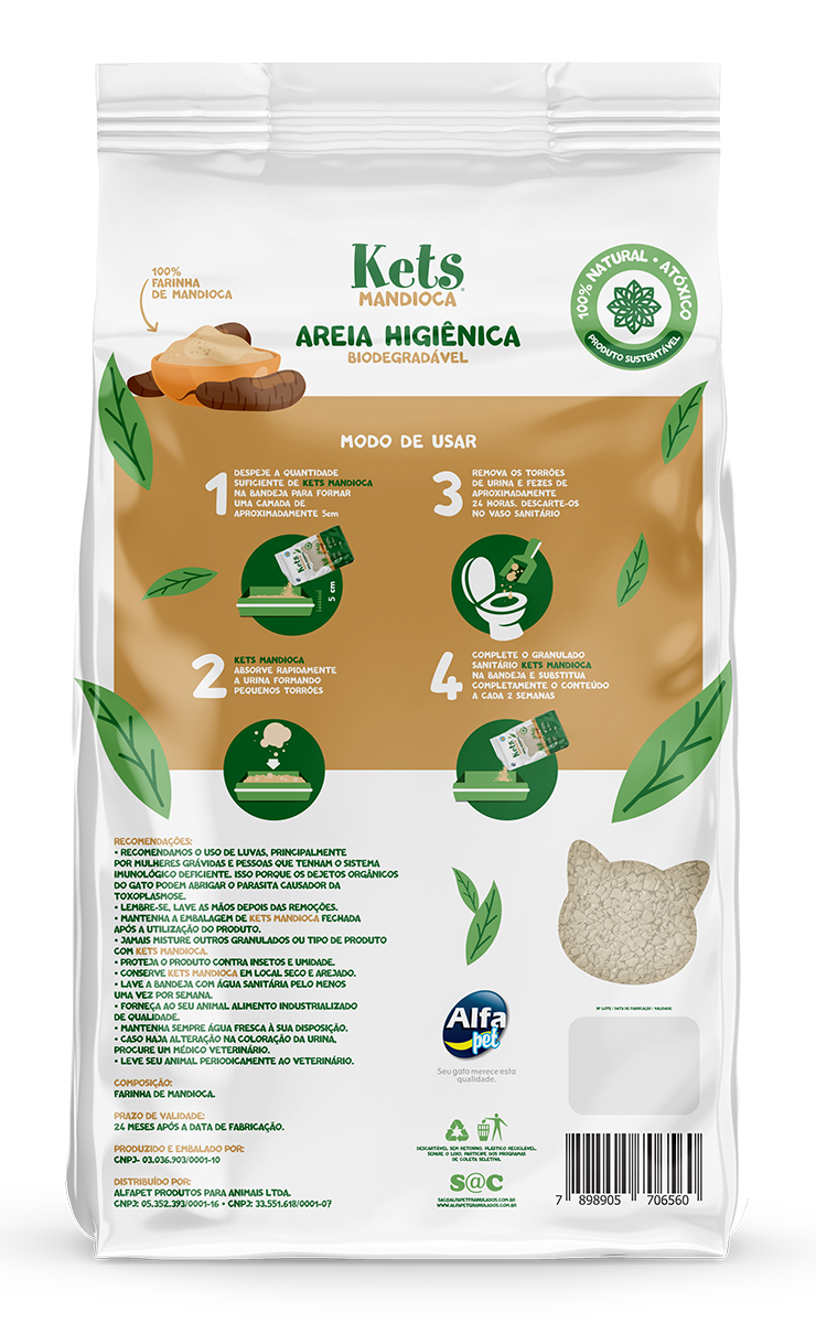 Alfa Pet Granulado Higiênica Kets Biodegradável Extrato de Mandioca ...