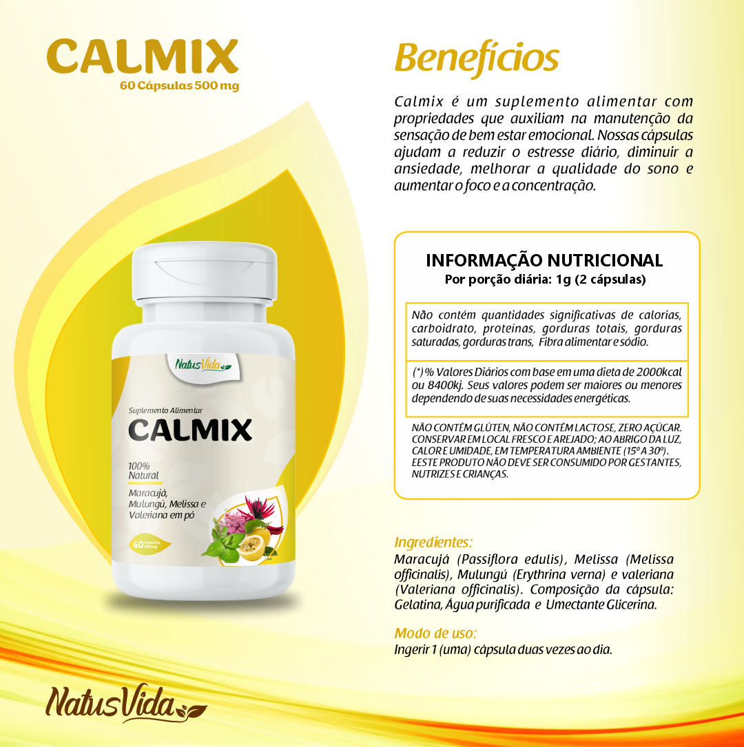 CALMIX 60 CÁPSULAS 500MG NATUSVIDA - Espaço das Ervas - Produtos Naturais