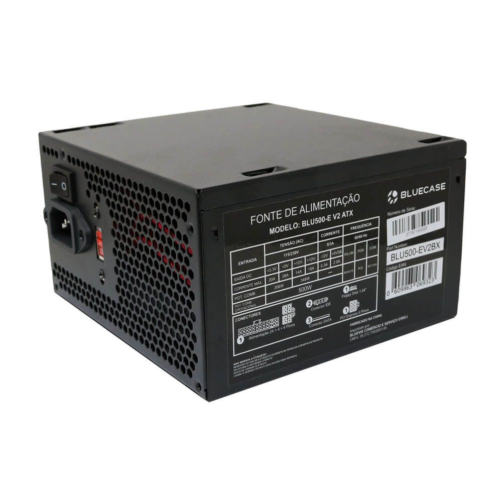 Fonte Gamer Bluecase 500W BLU500-E V2 ATX Preto Eficiênc 70% - Blue Sky ...