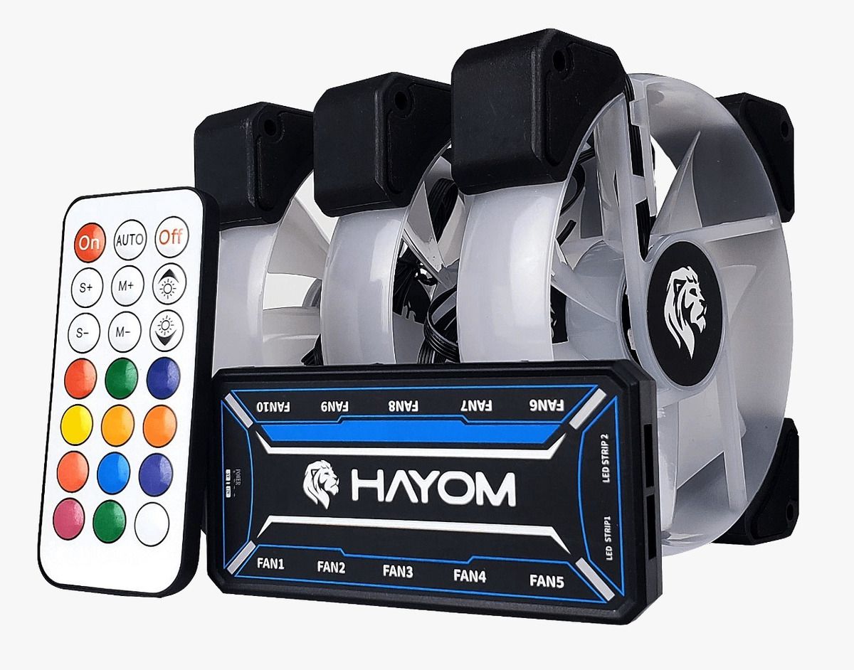 Kit Hayom 3 fans coolers RGB de 12 cm c/ controladora FC1306 - BS ...
