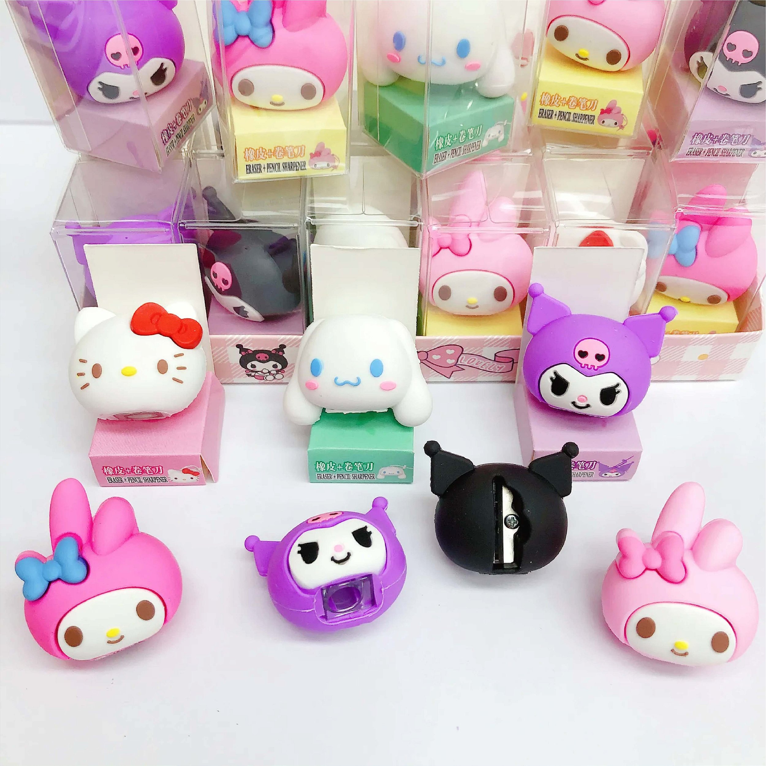 Apontador e Borracha Personagens turma Sanrio, Hello Kitty, Kuromy My ...
