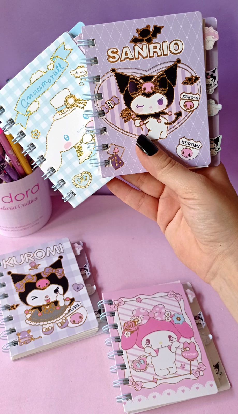 Kit 5 caderneta, bloco de notas Sanrio, Kuromi, Cinnamoroll, My Melody ...