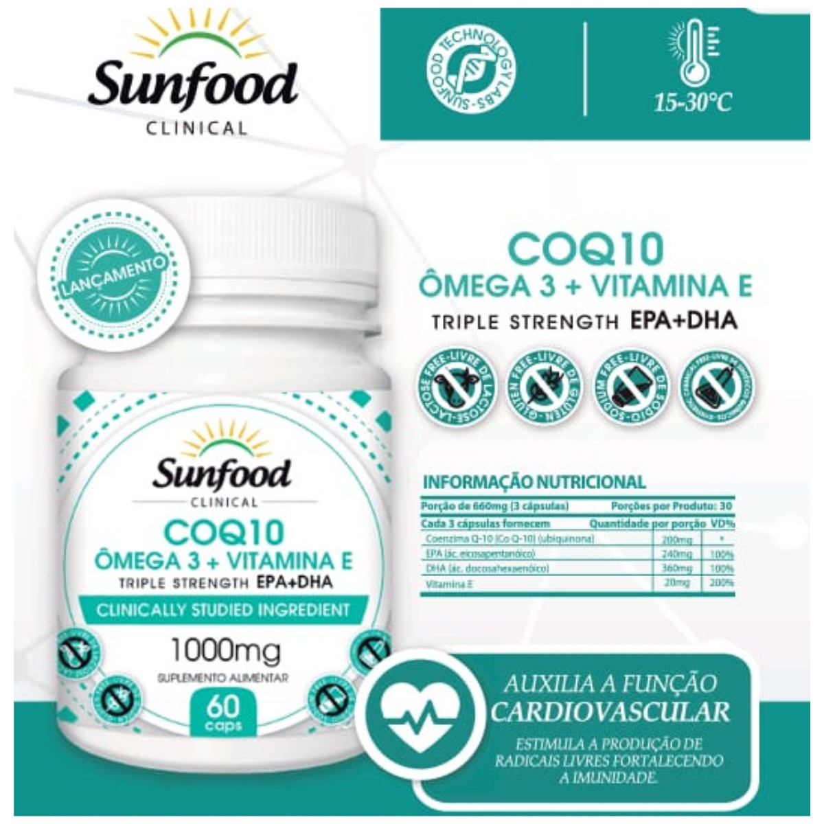 Coenzima Q10 + Ômega 3 + Vitamina E Sunfood 60 cápsulas - CASA DOS ...