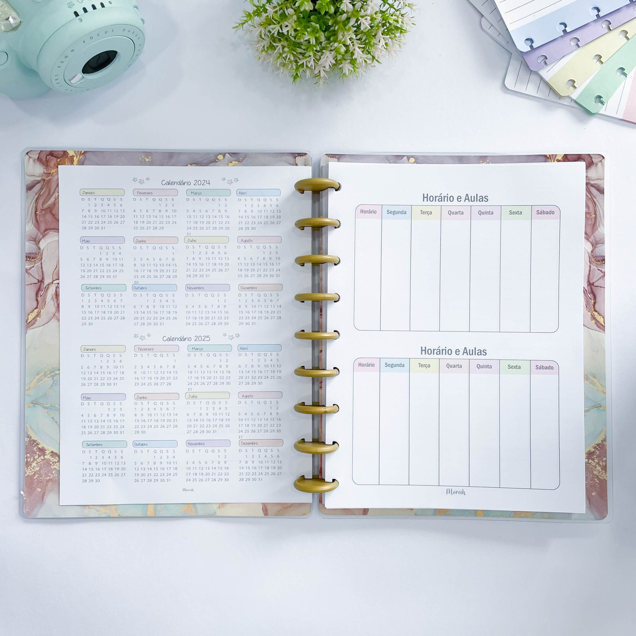 Caderno de Discos Basic Inteligente Mármore Dourado - Folhas Reposicionáveis - Moreih - Moreih Paper