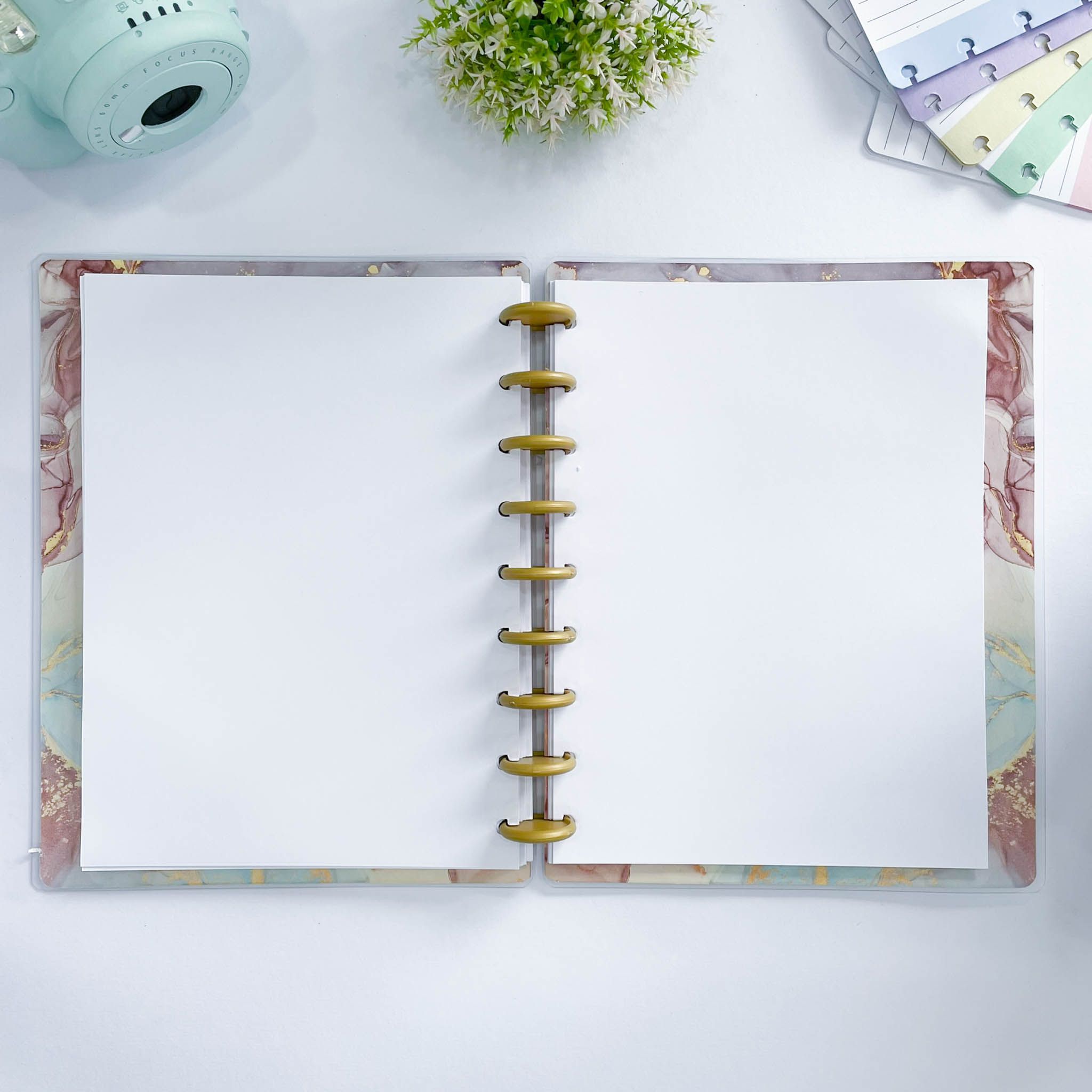 Caderno de Discos Basic Inteligente Mármore Dourado - Folhas Reposicionáveis - Moreih - Moreih Paper