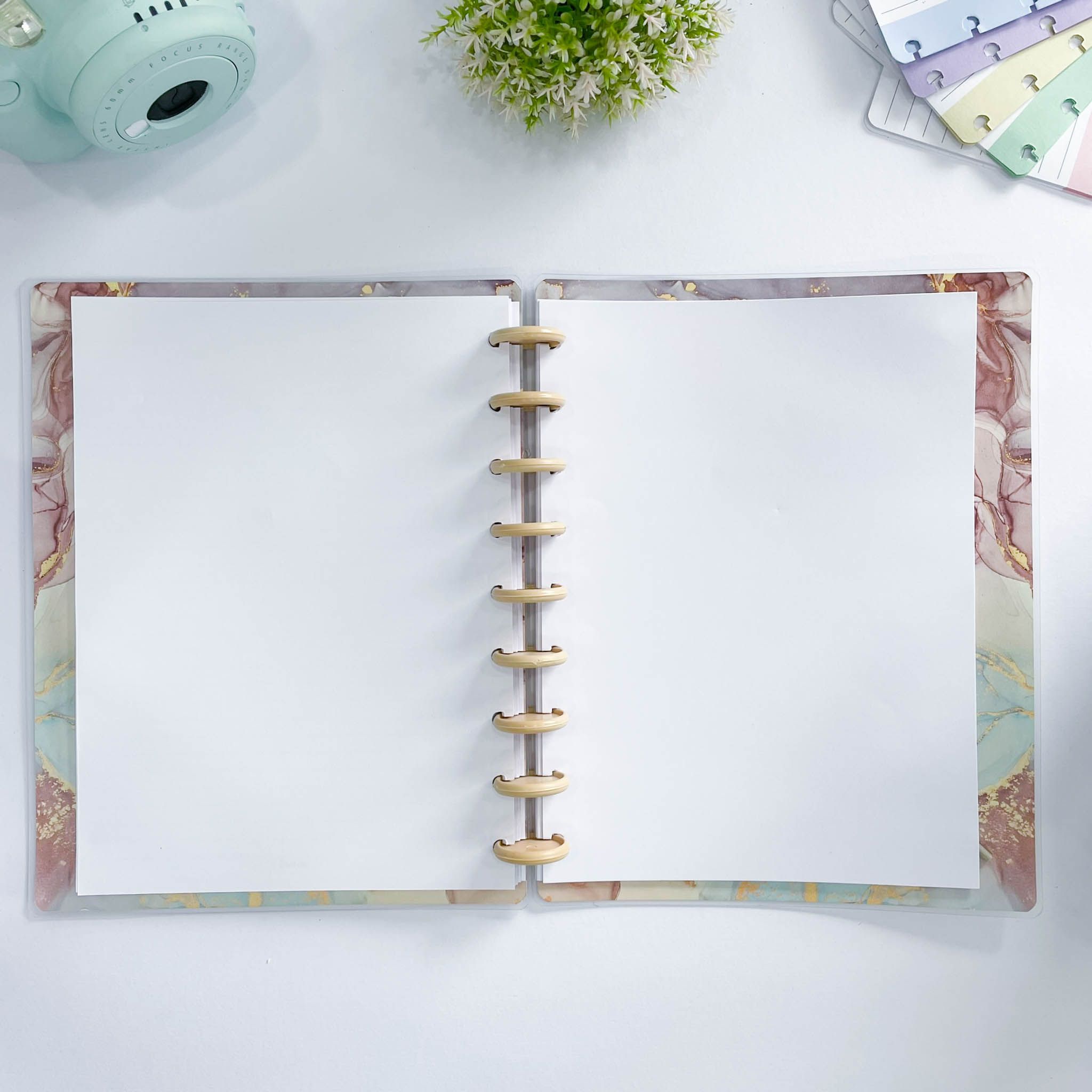 Caderno de Discos Basic Inteligente Mármore Nude - Folhas Reposicionáveis - Moreih - Moreih Paper