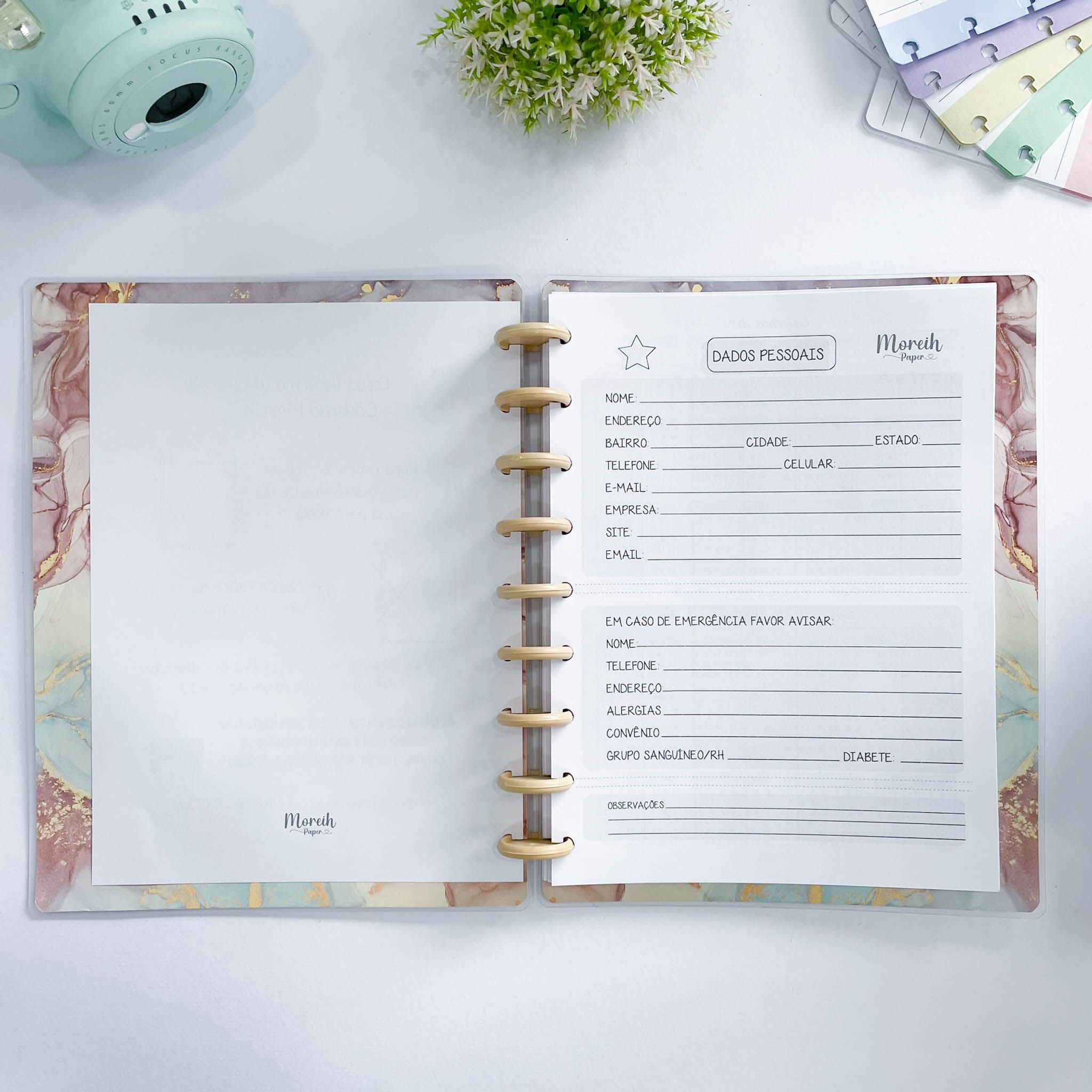 Caderno de Discos Basic Inteligente Mármore Nude - Folhas Reposicionáveis - Moreih - Moreih Paper