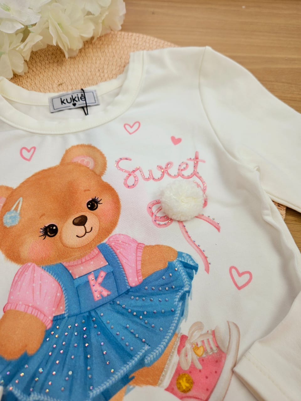Blusa Manga Longa em Cotton Ursinha Kukiê - Ju Baby Store