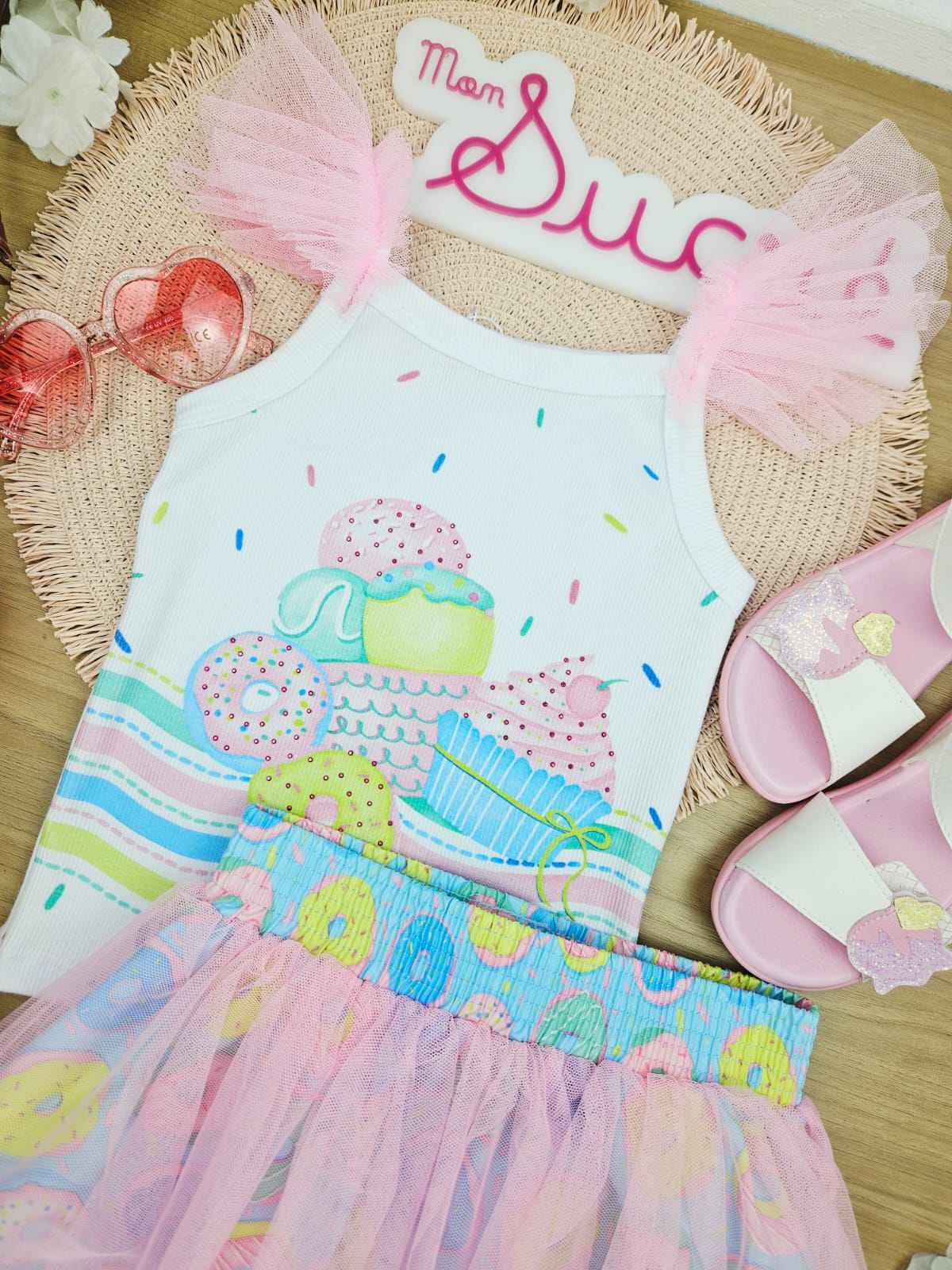 Conjunto Blusa Canelada e Saia Tule Docinhos Cupcake Mon Sucré - Ju ...