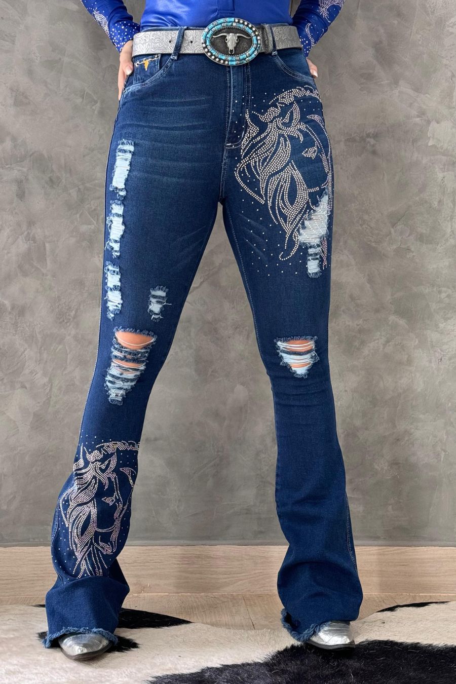 Calça Jeans Stoned Blue Love Horse Texas Ranch Jeans - Texas Ranch Jeans