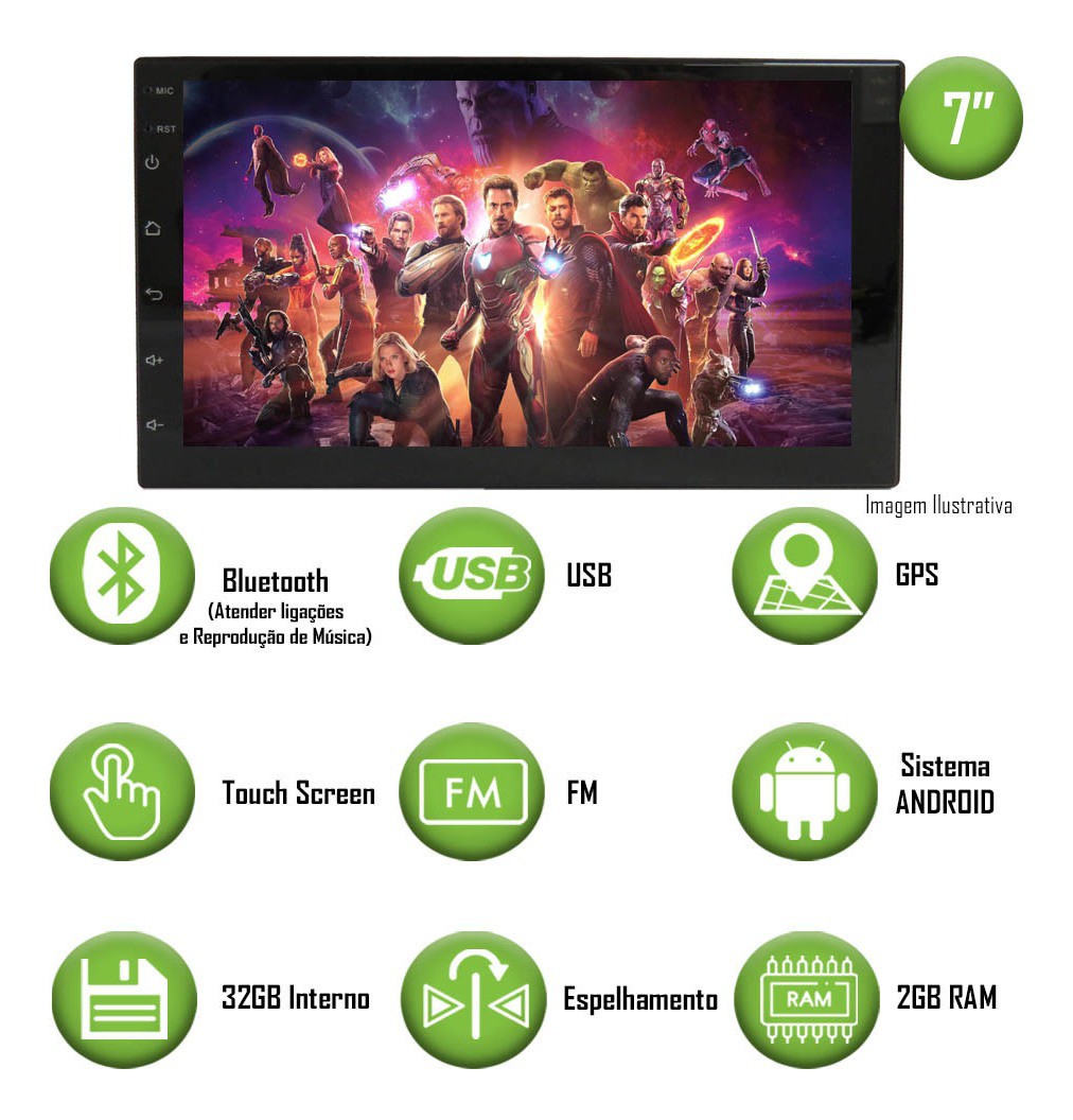 Kit 2x Multimídia Android 11 Tela de 7 Polegadas 2 Din HT-7122 - H-tec ...